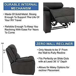 RecPro Charles 58" Double Recliner RV Sofa | Zero Wall Loveseat for Camper | Wall Hugger Couch | Fifth Wheel Theater Seating | Upgraded 2023 Fabric (Gunmetal)