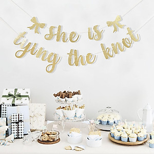 She is Tying The Knot Banner - Bridal Shower Banner Wedding Banner, Engagement Wedding Decorations, Wedding Theme Party Decoration Gold Glitter, Bridal Shower Photo Props