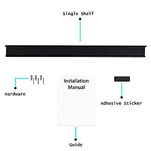 Wallniture Boston Picture Ledge Shelf 46" Wall Decor Black Bookshelf for Picture Frames, Toddler Toys, Kids Books