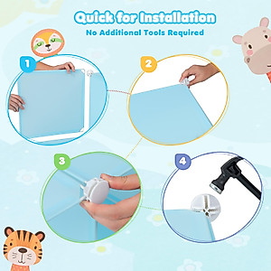 Costzon Kids Closet, Cartoon DIY Modular Dresser Storage Organizer with 12 Cubes & 2 Clothes Hanging Rack, Portable Armoire for Baby Toddlers, Kids Wardrobe for Bedroom Nursery (Blue)