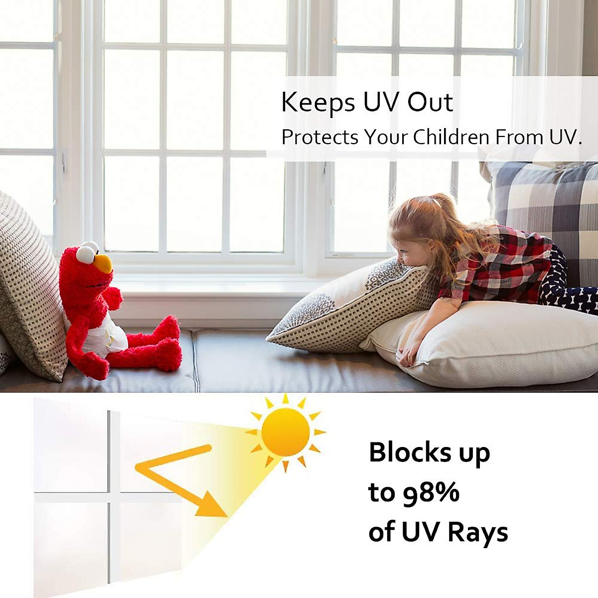 WochiTV Privacy Window Glass Film No Glue, Opaque Frosted Window Tint for Home, UV Blocking Heat Control Static Cling Non Adhesive for Bathroom Office Living Room （35.4 Inch x 13.1 Feet）