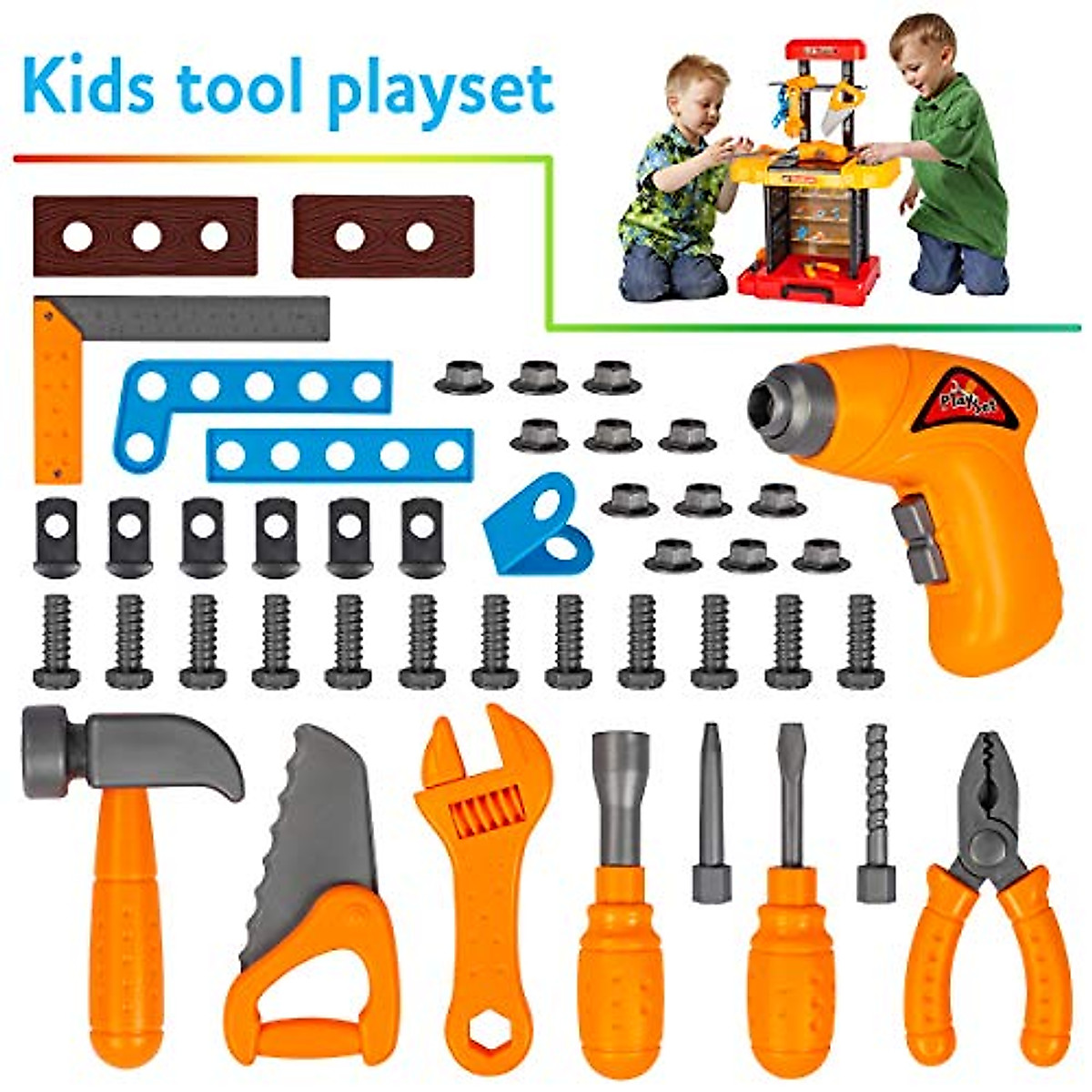 Kids Tool Bench with Electric Drill Toddler Workbench Tools Set for Kids Pretend Play Learning Toy Tool Set, Indoor & Outdoor Toys for 2 Year Old Boys Toy