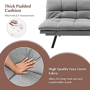 GOFLAME Convertible Sofa Bed, Memory Foam Futon Sofa Bed with Adjustable Backrest & Armrests, 6 Metal Legs, Upholstered Folding Couch Sleeper for Small Apartment, Living Room, Bedroom, Office (Grey)