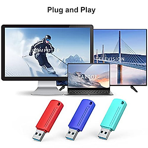K&ZZ 32GB Flash Drives 3.0 with Lanyard 3 Pack 32 GB USB 3.0 Thumb Drive USB Stick 32G USB 3.0 Flash Drive Zip Drives for Data Storage (Red Blue Cyan)