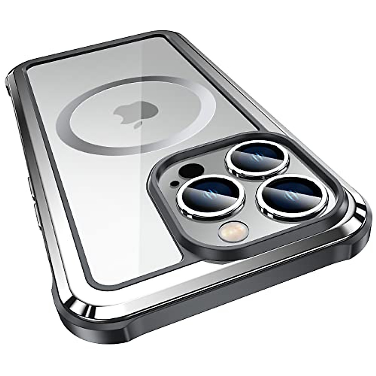 Auleegei Stainless-Frame Metal Magsafe Designed for iPhone 14 Pro case Clear [20 FT Military Drop Protection] Protective Shockproof Bumper with Airbag Case [Non-Yellowing] Cover 6.1 Inch-Silver