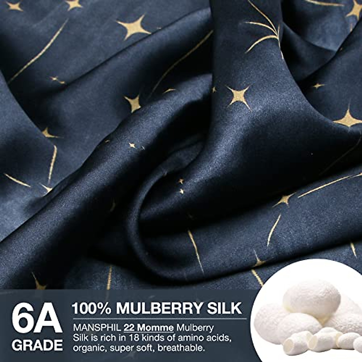 MANSPHIL Black Galaxy Stars Print Mulberry Silk Pillowcase Standard, Both Side 22 Momme 100% Silk Pillow Cases Cover with Hidden Zipper, Hypoallergenic Beauty Care for Hair and Skin, 20" x 26"