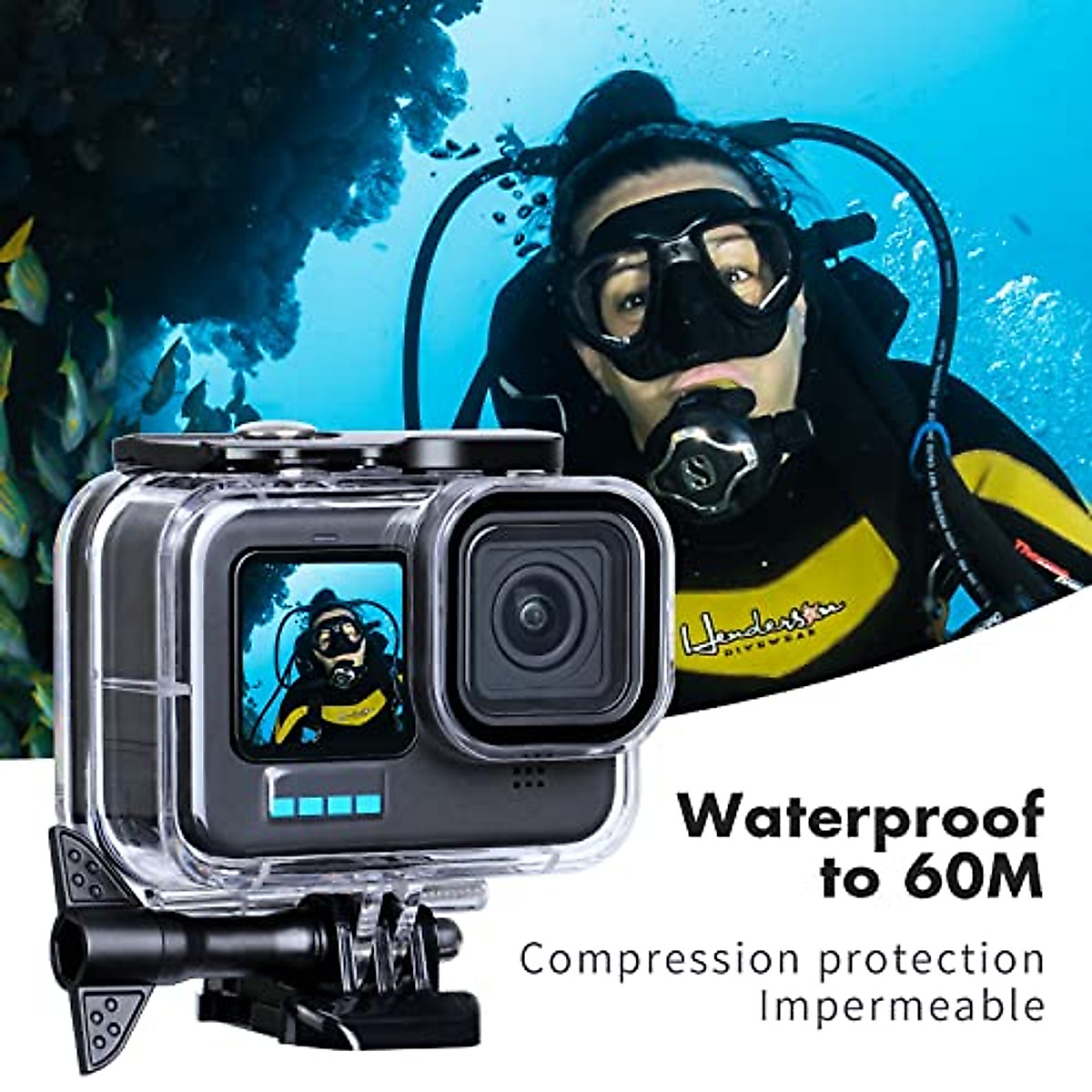 SEASKY Dive Waterproof Protector Case Housing for Gopro Hero 11/10/9 Black Action Camera Accessories Diving Depth 60M/196FT Underwater Protective Case