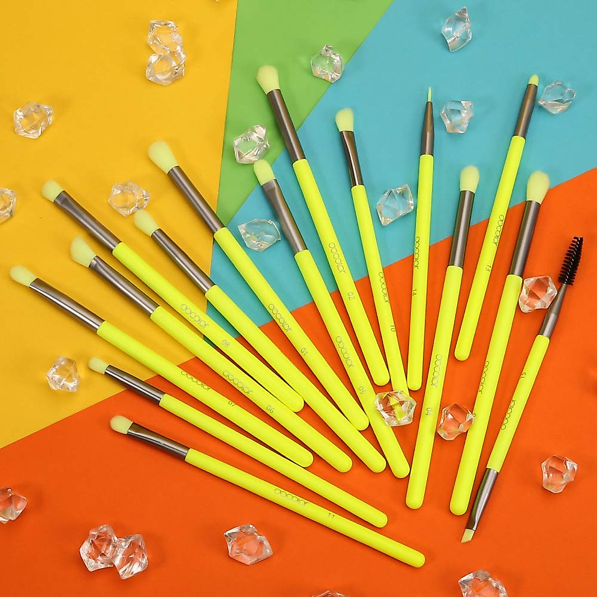 Docolor 17Pcs Colourful Makeup Brush Set + 15Pcs Eye Makeup Brushes Set Premium Kabuki Foundation Blending Face Powder Synthetic Makeup Brushes Set