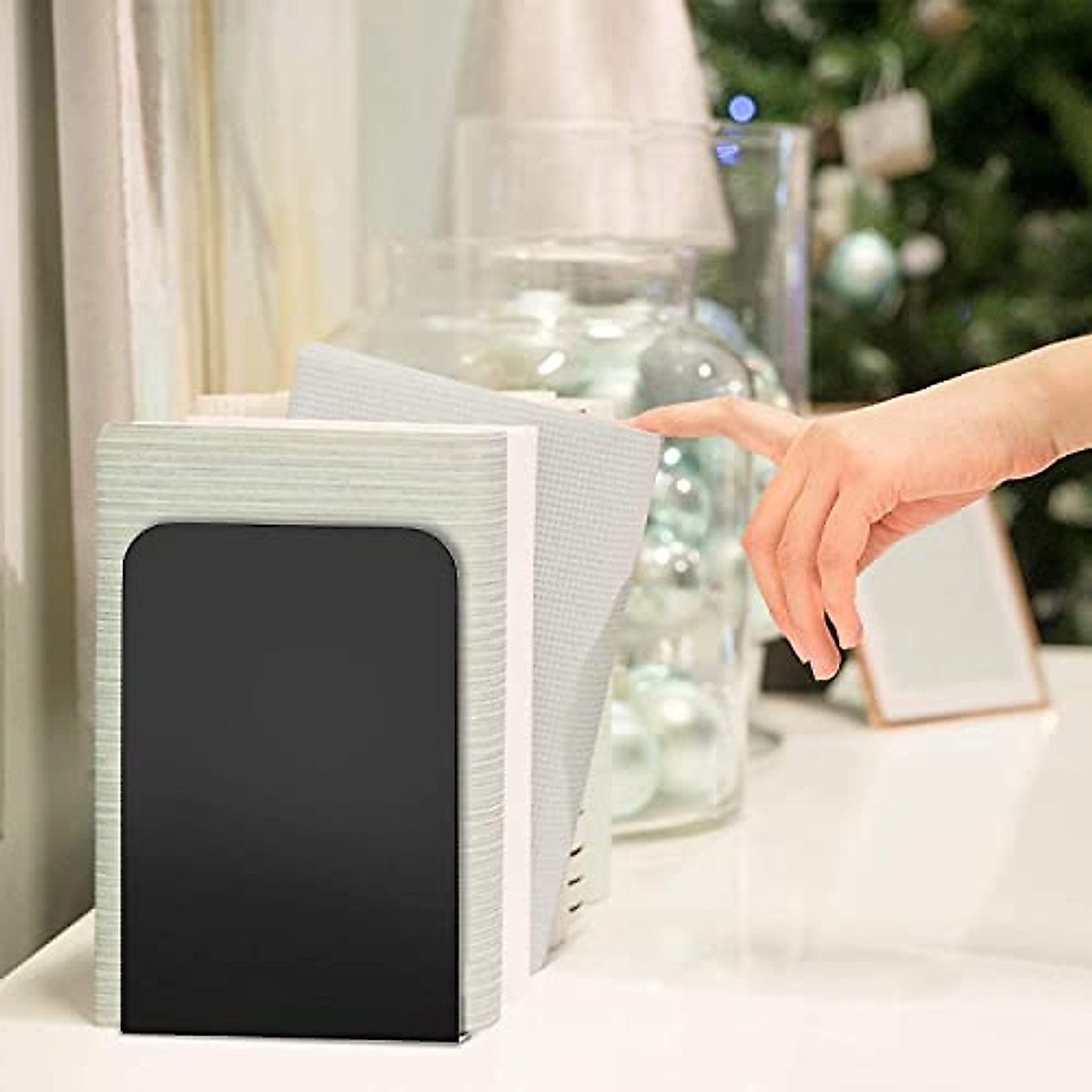 Bookend, Black Metal Bookends for Shelf Book Ends for Heavy Books, 2 Pieces Book Stopper for Home Office School