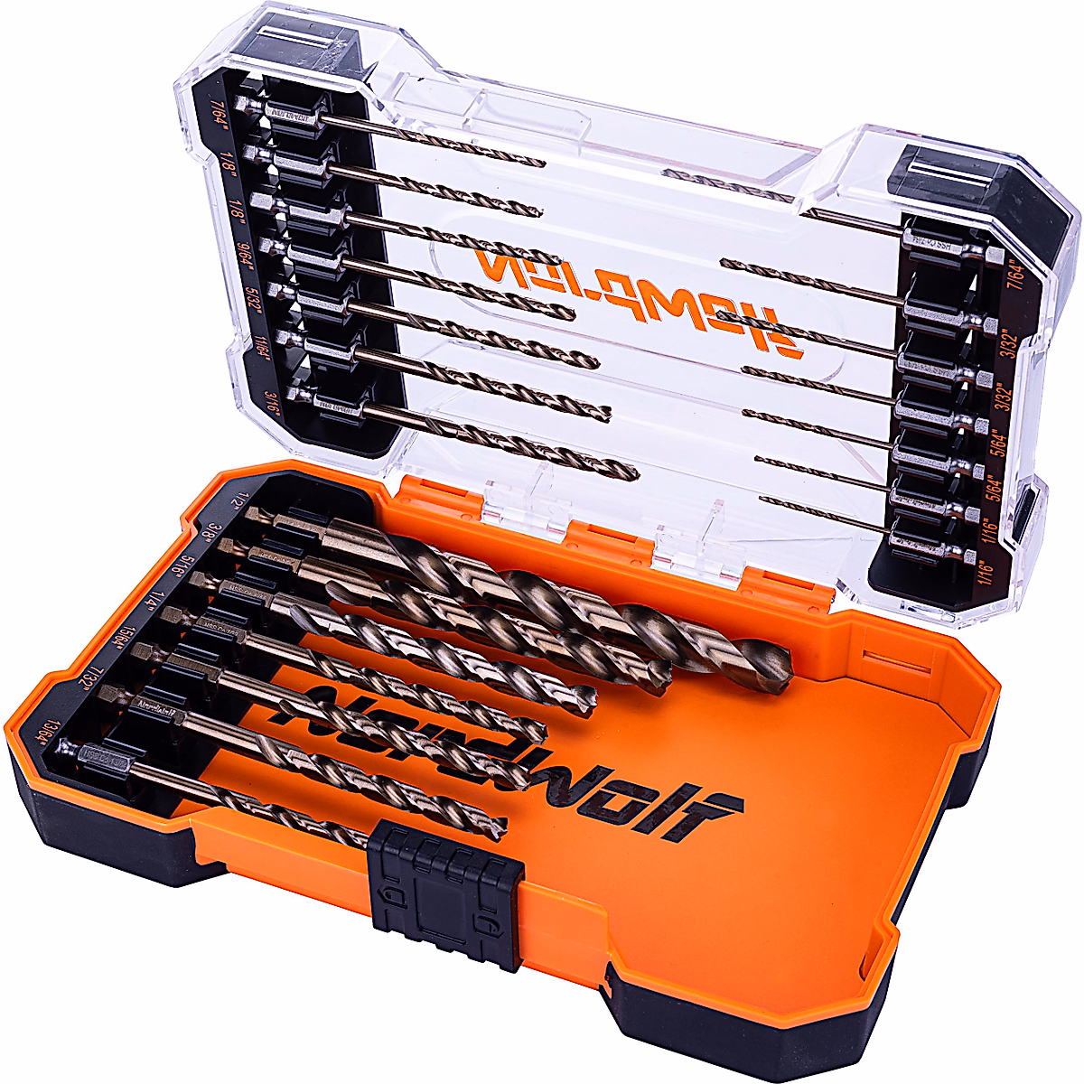NordWolf 21-Piece M35 Cobalt Drill Bit Set for Stainless Steel, Hard Metals & Cast Iron, Jobber Length with 1/4" Hex Shank, SAE Sizes 1/16" to 1/2" in Storage Case