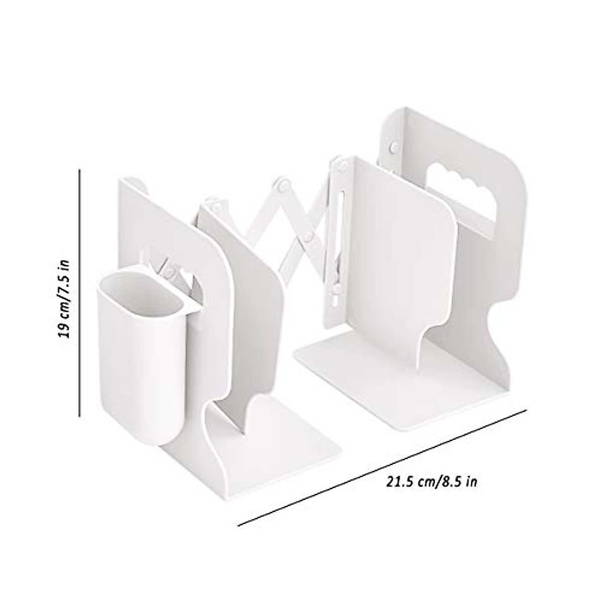 Greeney Expandable Bookend,Adjustable Desktop Bookshelf with Pen Holder for Office School Home Desk (White)