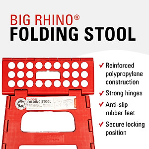 Kikkerland Rhino Foldable Step Stool – Holds Adults up to 300 Lbs, Best for Kitchen & Bathroom – Collapsible, Portable, Lightweight Stepping Stool with Sturdy, Non-Slip Design – Red, 8”