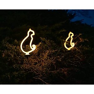 Touch Of ECO Solar LED Neon Cat Lovers Gift Outdoor Garden Décor Stake Light Gift Idea for Cat Lovers, Warm White (TOE397)