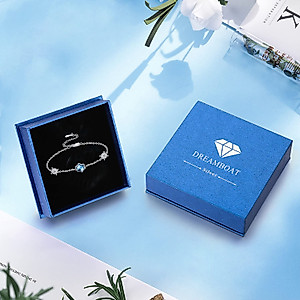 Dreamboat Snowflake Bracelet Sterling Silver Winter Snowflake Bracelets Blue Crystal Birthstone Adjustable Link Bracelet Snowflake Jewlery Holiday Gifts for Women Wrist 7-9 inches