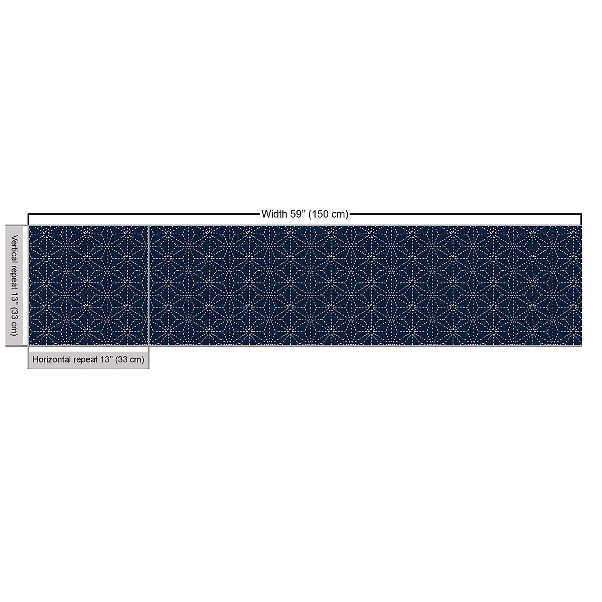 Lunarable Japanese Fabric by The Yard, Oriental Motifs with Dotted Lines Geometric Shapes on Blue Shade Backdrop, Decorative Fabric for Upholstery and Home Accents, Indigo and White