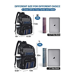 Heavy Duty Mesh Backpack for Adults, 22L Mesh Backpack for School, See Through Black Mesh Bookbag for Boys Girls with Comfort Padded Straps for School, Beach, Swimming, Fitness, Sports(Black)