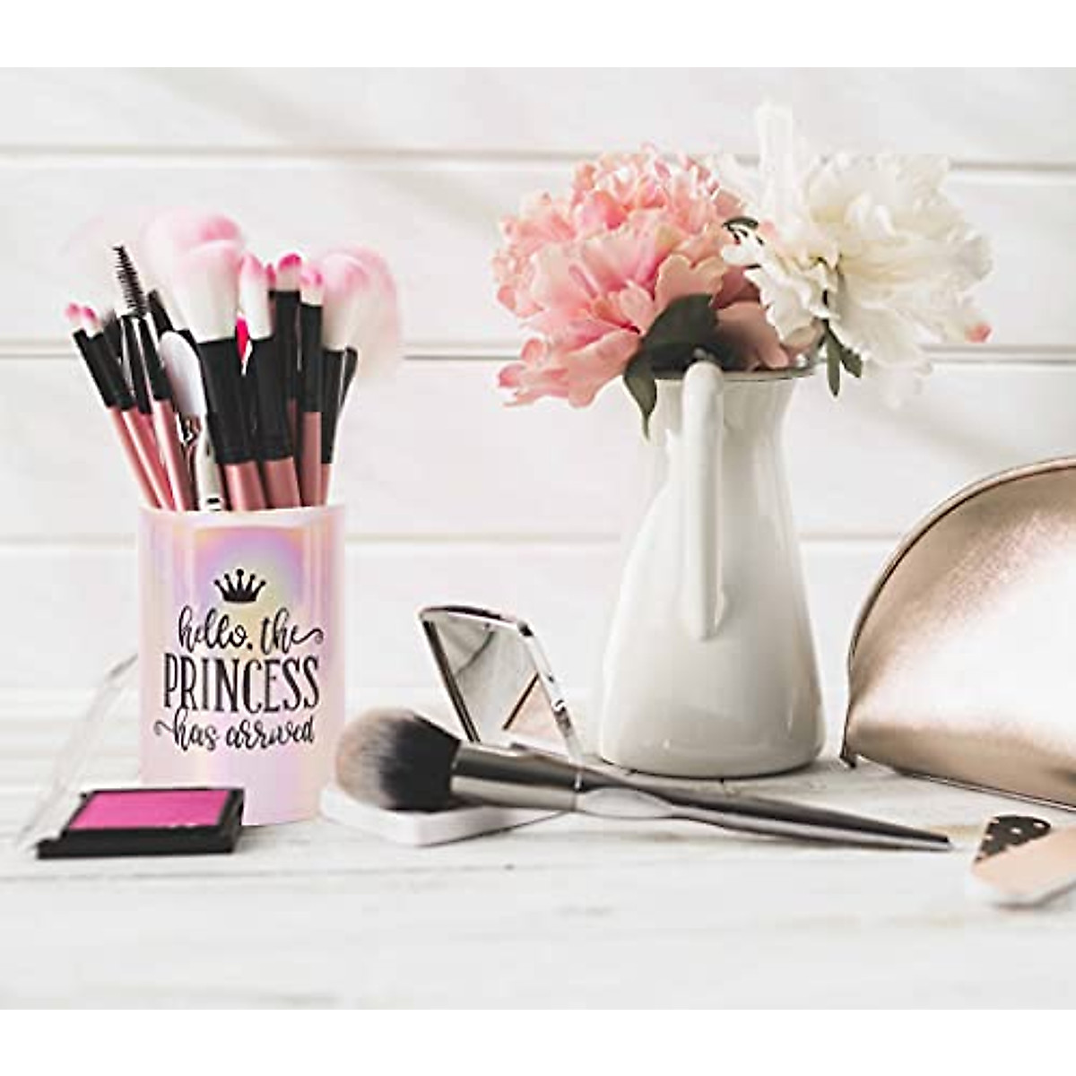 Palais Essentials bathroom decor Makeup Brush Holders Ceramic, Bathroom Accessories Make Up Cup Holder for Vanity Countertops (Princess, 3.5" Diameter)