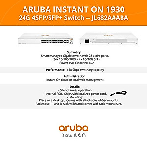 Aruba a Hewlett Packard Enterprise company HPE Networking Instant On Switch Series 1930 24-Port Gb Smart-Managed Layer 2+ Ethernet Switch | 24x 1G | 4X SFP+ | US Cord (JL682A#ABA)