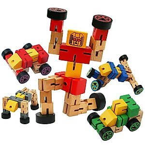 TOWO Wooden Transforming Vehicle Robot - Transfigures Toys for Travel Toys - Construction Toys Building Set - Wooden Transforming Toys 3 Year Old Boys Girls Holiday -Stocking Fillers Stuffers -Red