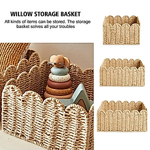 Scalloped Edge Basket, Wicker Storage Baskets,Hand Woven Rattan Basket for Shelves,Natural Water Hyacinth Storage Baskets for Organizing (small)