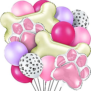 46 Pieces Dog Themed Balloons Decoration Include 3 Bone Foil Balloons 3 Dog Paw Print Helium Balloons 40 Dog Paw Print Latex Balloon and Colorful Latex Balloons for Pet Dog Party Suppliers Baby Shower
