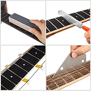 Guitar Luthier Tool Set Including Guitar Fret Crowning File, Fret Leveling Beam Sanding Leveler Beam, Fret Rocker, Fingerboard Guards, String Spreaders and Replacement Sanding Papers for Guitar Bass