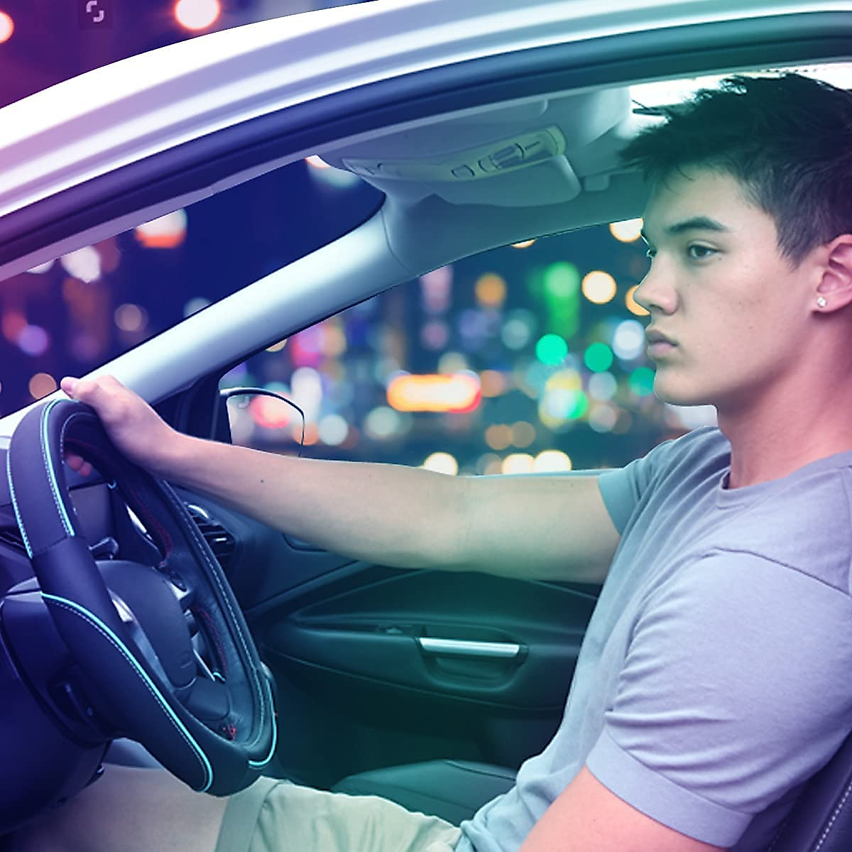 Car Pass Colour Piping Leather Universal Fit Steering Wheel Cover,Perfectly fit for 14.5-15 inches for Various Vehicles SUVs,Vans,Sedans,Cars (Black & Mint)