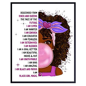 African American Girl Wall Art - Black Art - Inspirational Positive Quotes Wall Decor - Positive Affirmations Poster - Pink Little Girls Bedroom Decor - Toddler Girls Room Decor - Black Girl Magic