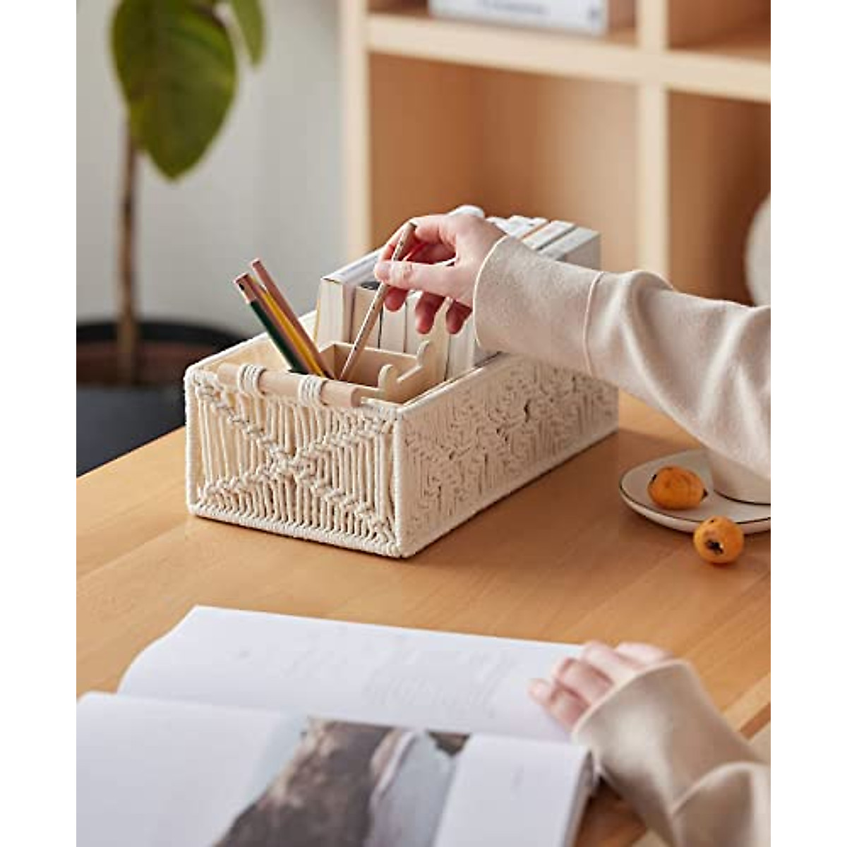 Taufey Macrame Storage Baskets Boho Decor Box Handmade Woven Decorative Countertop Toilet Tank Shelf Cabinet Organizer for Bedroom Living Room Nursery, Set of 2