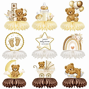 9pcs Bear Baby Shower Decorations Bear Centerpieces for Baby Shower Table Decorations Gender Reveal Centerpieces for Table Neutral Boho