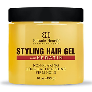 Botanic Hearth Hair Gel - with Keratin Protein - Styling Gel for Curly, Frizzy, Straight, Wavy & Fine Hair - Flake Free, Strong Hold and Shine - For All Hair Types - Men & Women - 16 oz