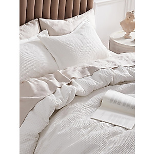 White Waffle Duvet Cover Set, Cotton Bedding Cover, Waffle Quilt Cover, Waffle Bedding Set, Comforter Cotton Duvet Cover, Single, Double, King, Queen Duvet Cover Set (Over Size 120X120)