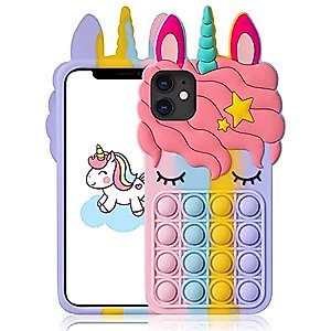 oqpa for iPhone 13 Mini Case Cartoon Kawaii Cute Fun Funny Silicone Design Cover for Girls Kids Boys Teen,Fashion Cool Unique Fidget Cases Aesthetic Color Unicorn Cases(for iPhone 13 Mini 5.4")