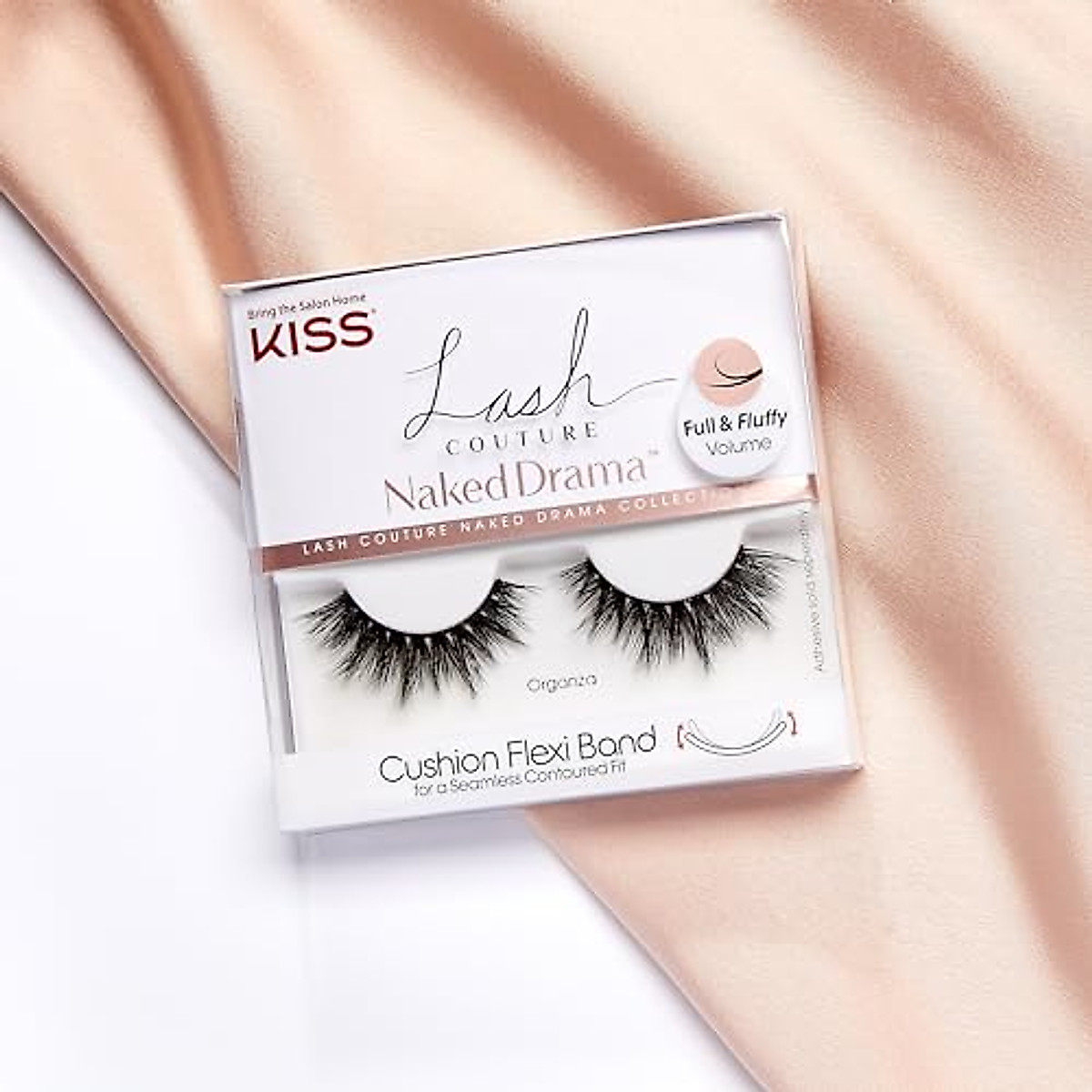 KISS Lash Couture Naked Drama False Eyelashes, Organza', Cushion Flexi Band, Contact Lens Friendly, Easy to Apply, Reusable Strip Lashes, Includes 1 Pair of Fake Lashes