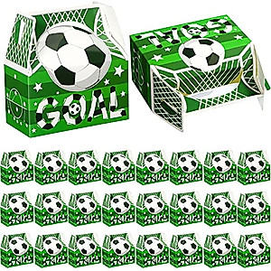 Zonon 25 Pcs Soccer Party Favor Treat Boxes Soccer Candy Goodie Gift Bags Soccer Party Supplies Cardboard Box for Kids Soccer Sports Theme Birthday Decoration, 4.8 x 2.4 x 5.2 Inch