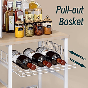 Wellynap Kitchen Baker's Rack, Coffee Bar Cabinet, Microwave Stand with 3-Tier Bakers Racks for Kitchens with Storage, Black