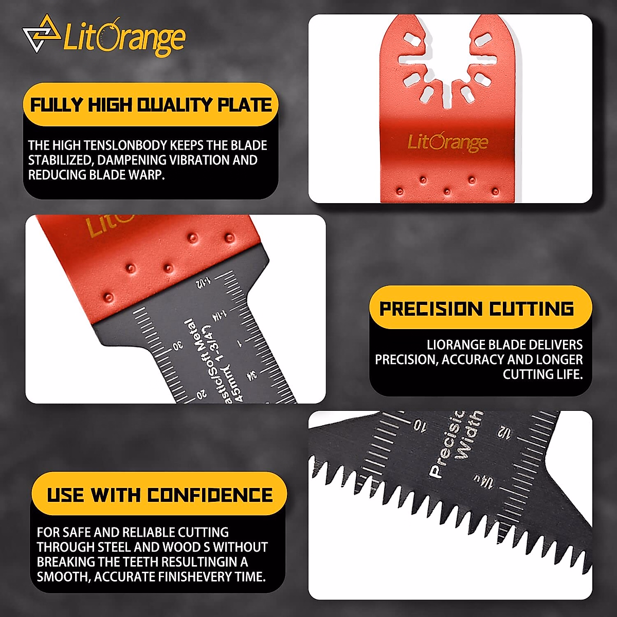 Litorange 6PCS 35mm & 1-3/4" Soft Metal/Bi-Metal/Precision Wood Cutter Saw Blades Oscillating Multi Tool,Professional Universal Oscillating Saw Blades(Pack of 6) for Wood, Metal and Hard Material