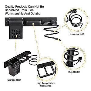 YUET Hair Dryer Holder Hairdryer Station Wall Mounted Spiral Shelf Bracket Stand Hanger Straightener Organizer Blow Storage with Holes Rack For Bathroom Aluminum Professional (Black With Cup)