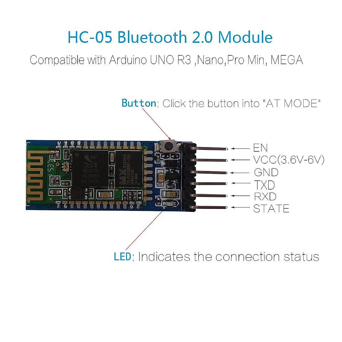 DSD TECH HC-05 Bluetooth Serial Pass-through Module Wireless Serial Communication with Button for Arduino