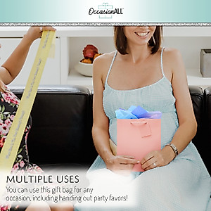 Pink Gift Bag – 12 Pack Medium Light Pink Paper Bags with Handles, Blush Paper Gift Wrap Euro Totes for Girls Baby Shower Gifts, Bachelorette & Bridesmaid Party Favors, Weddings, Bulk – 7.5x3.5x9