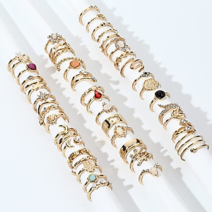 Subiceto 48Pcs Open Toe Rings Set for Women Men Adjustable Vintage Retro Knuckle Ring Bohemian Toe Finger Tail Ring Summer Beach Foot Jewelry Gold