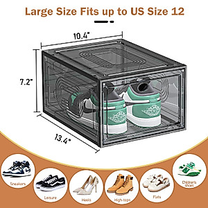 cakraie 10 Pack Thicken Shoe Organizer Stackable,Upgraded Sturdy Shoe Storage Box with Magnetic Door,Shoe Containers For Sneaker Display,Hat Organizer,Black…