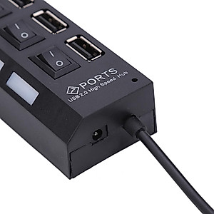 7-Port USB Hub with ON/Off Switch, Black