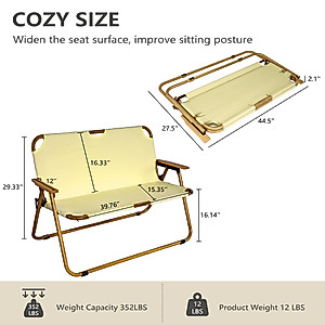 LUCKYERMORE Folding Loveseat Camping Chair for 2 Person Double Seat Outdoor Portable Aluminum Beach Chair with Armrests Compact Picnic Chair for Fishing Travel Camp Camping Beach Indoor Outdoor