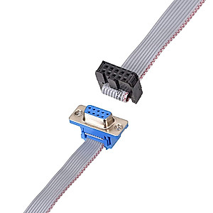 uxcell IDC Wire Flat Ribbon Cable DB9 Female to FC-10 Female Connector 2.54mm Pitch 20cm Length, 2pcs