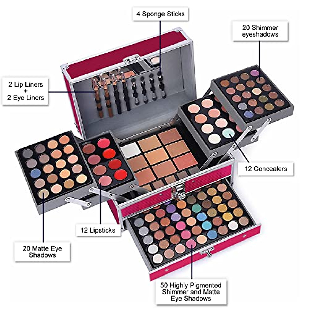 132 Color All In One Makeup Kit,Professional Makeup Case,Makeup Set for Teen Girls,Makeup Palette,Multicolor Eyeshadow Kit (Pink)