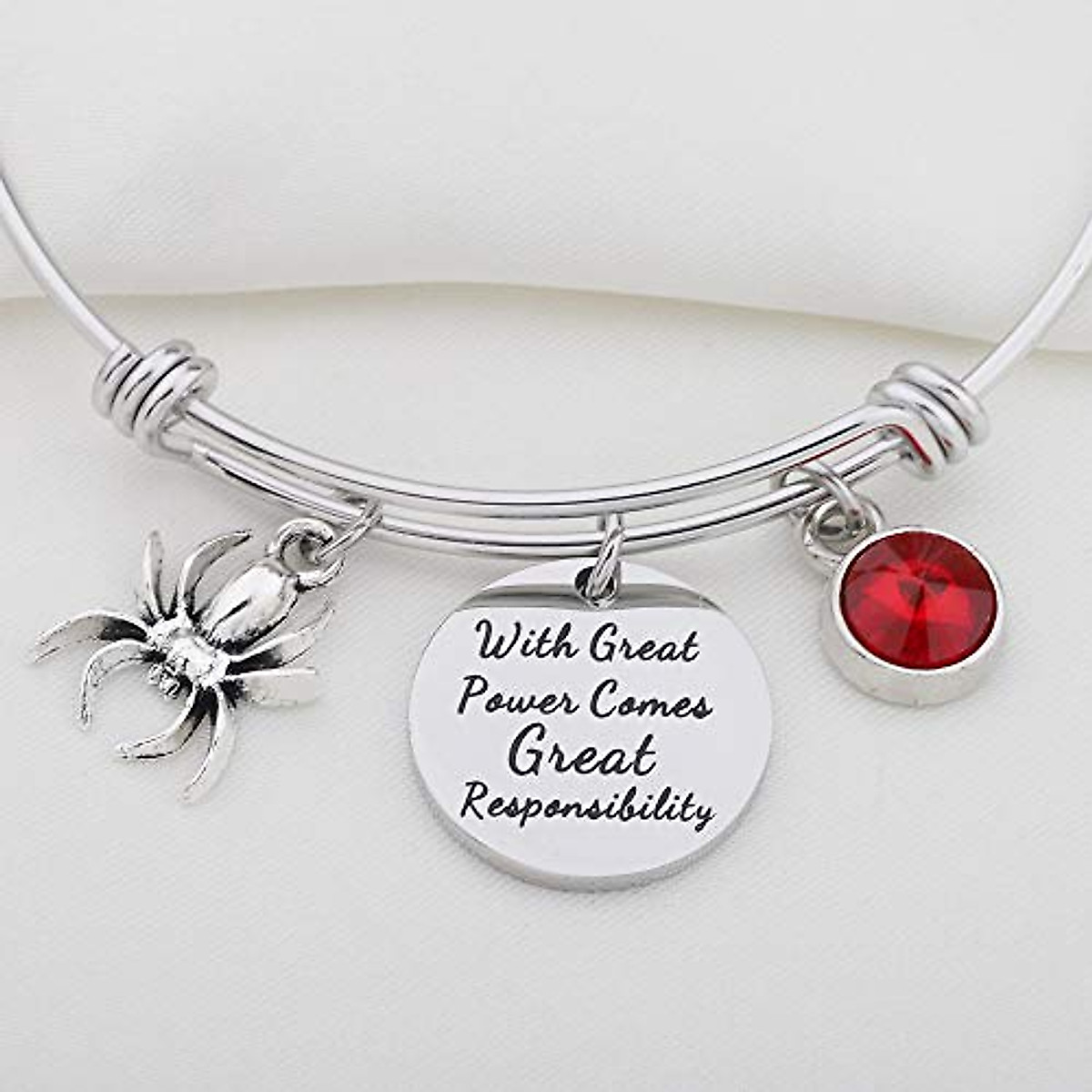 KUIYAI With Great Power Comes Great Responsibility Bracelet with Spider Charm Bangle Movie Gift Inspiration Jewelry
