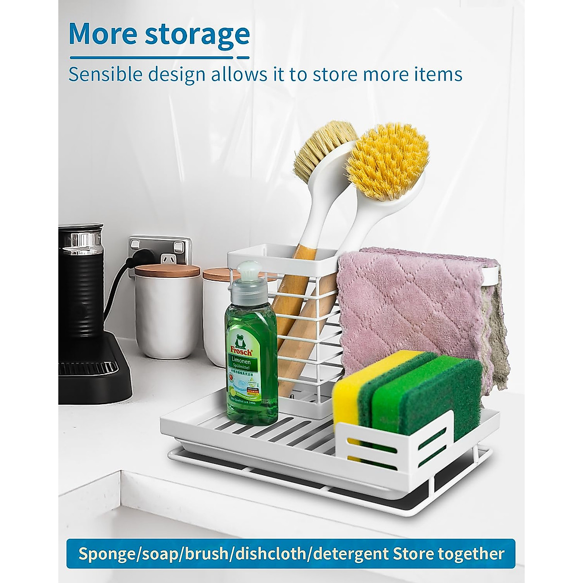 Amlanpin Kitchen Sink Caddy Organizer, Rustproof Non-Slip Soap Dish Dispenser Brush, Sponge Holder for Kitchen Sink, Kitchen Organization and Storage, Home Essentials Accessories