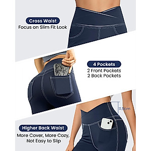 G4Free Bootcut Denim Capri Pants for Women Casual Summer Stretchy Jean Capris Pull On Flare Jeggings with Pockets(Navy,XL,21")