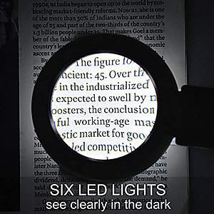 YOCTOSUN Magnifying Glass with Light and Stand, Hands Fee & Desktop Magnifier with 7X Magnification, 6 Bright LED Lights and Foldable Handle, Ideal for Electronics, Jewlery, Coins, Craft & Hobbies